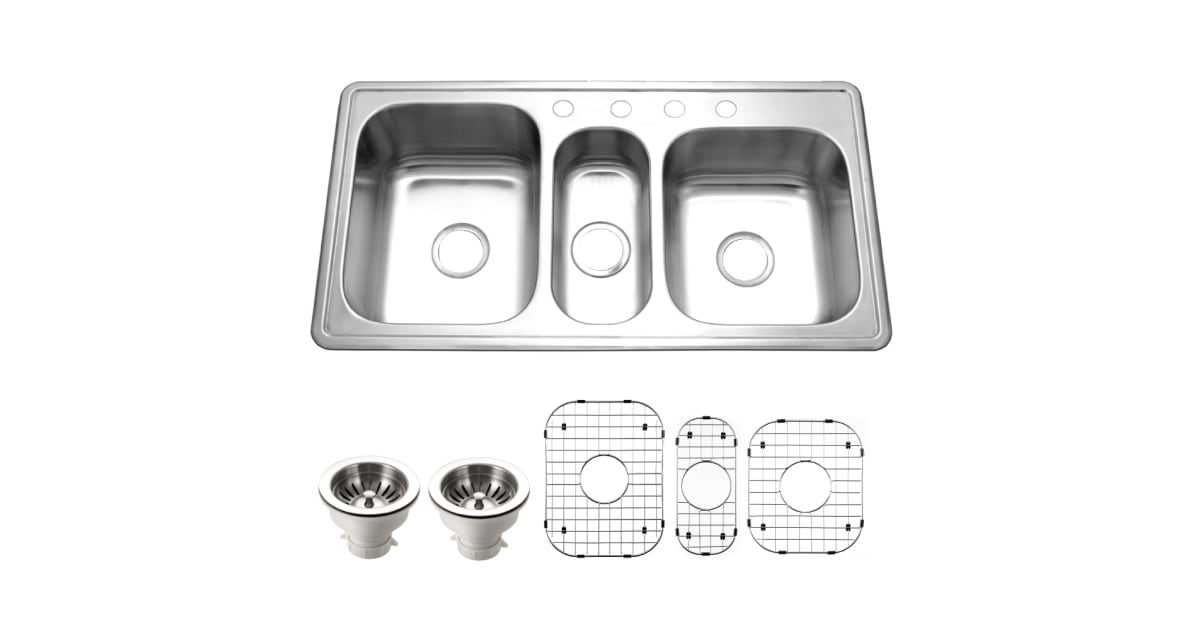 Houzer PGT-4322-C Premier 41-5/16" Drop In Triple Basin Stainless Steel ...
