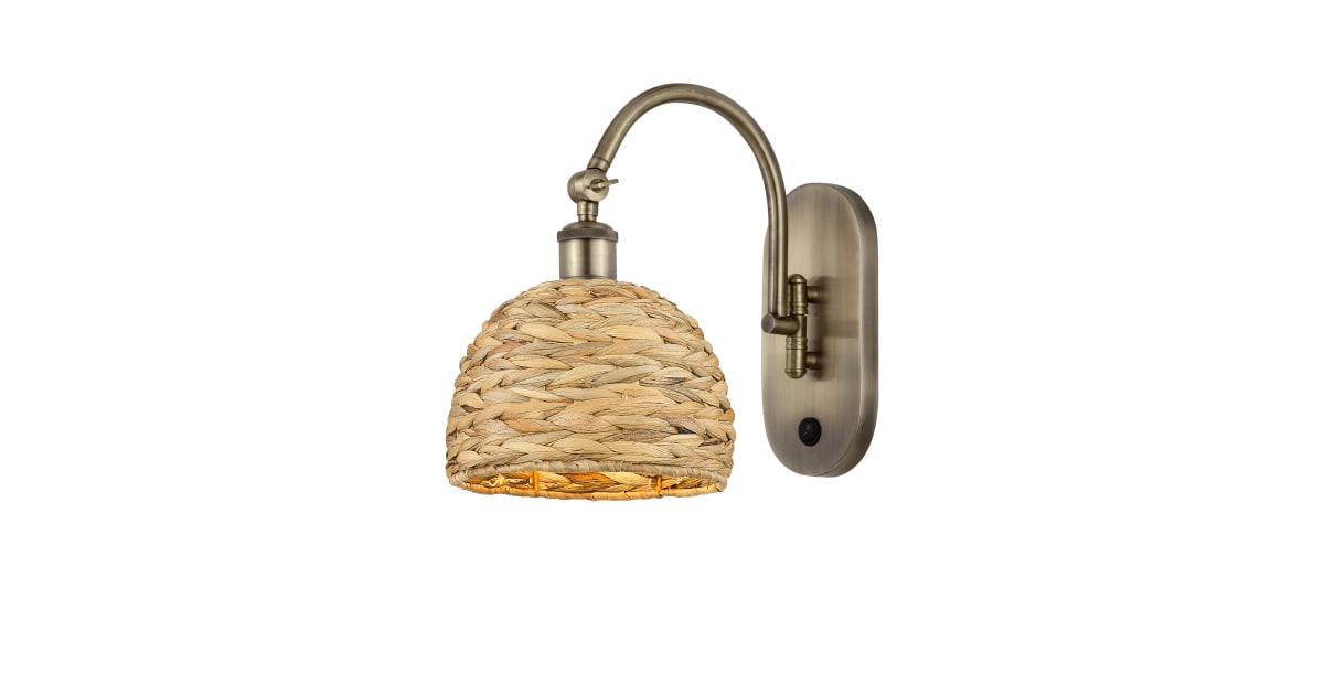 Innovations Lighting 518-1W-AB-RBD-8-NAT Woven Rattan 13" Tall Wall ...