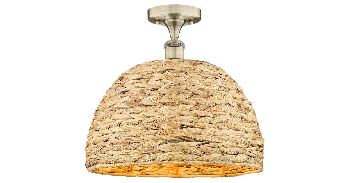 Innovations Lighting 616-1F-AB-RBD-16-NAT Woven Rattan 16" Wide Semi ...