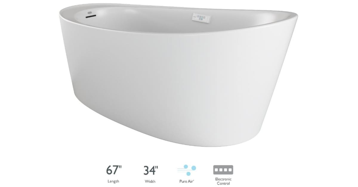 Jacuzzi RA12959 Bria 67" Free Standing Acrylic Air Tub with Reversible ...