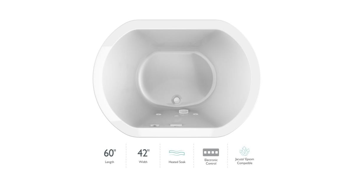 Jacuzzi PF10W59 Duetta 60" Drop-In Soaking Bathtub with Center Drain ...