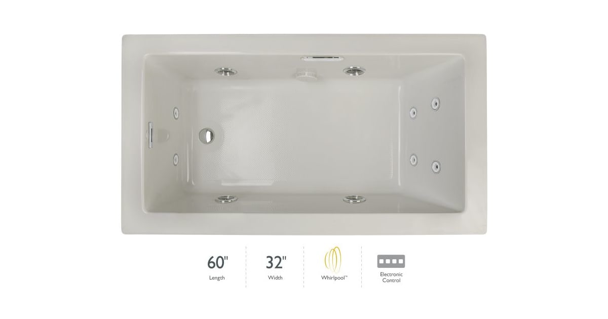 Jacuzzi NZ65C69 Elara Low Profile 60" x 32" Acrylic Whirlpool Bathtub ...