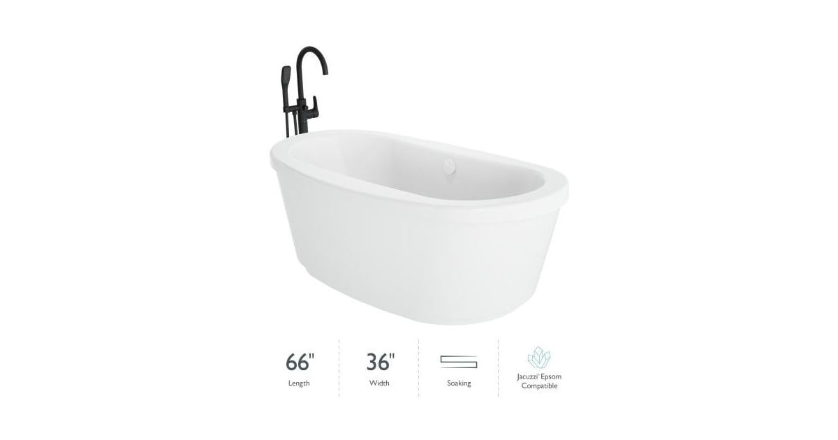 Jacuzzi TB40959 Inizio 66" Free Standing Acrylic Soaking Tub with ...