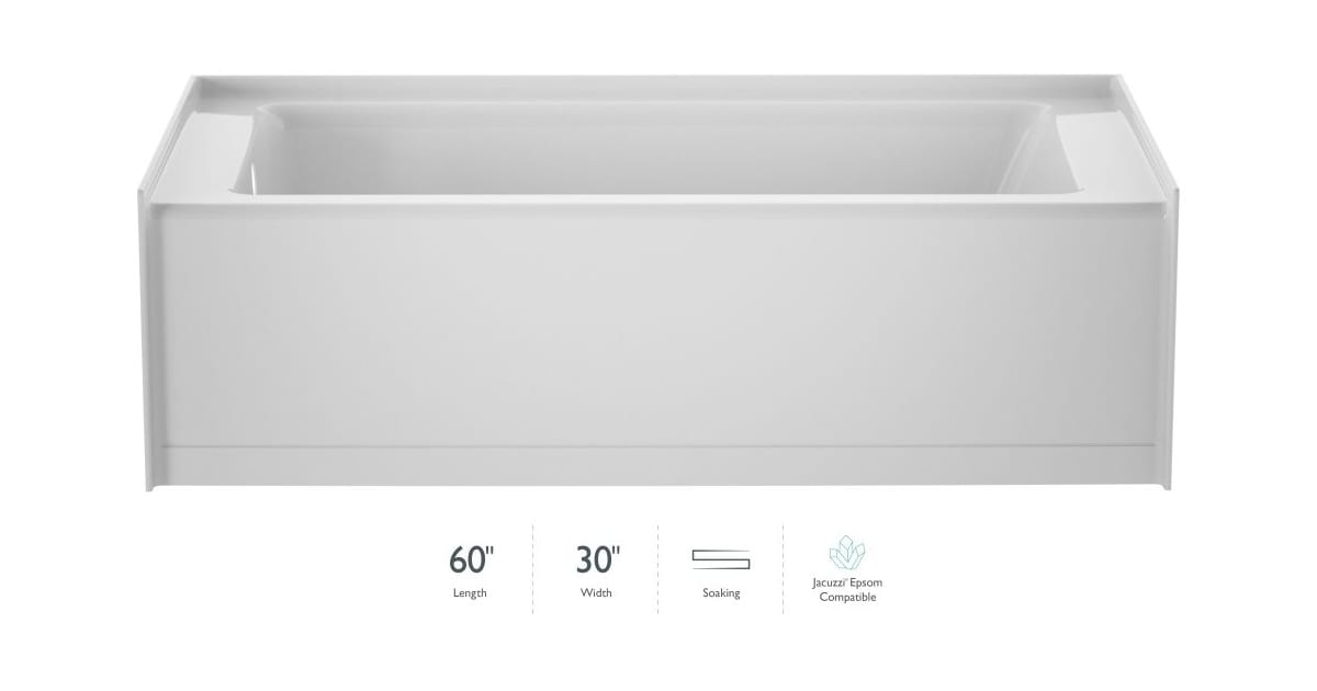 Jacuzzi SG12959 Signature 60" Three Wall Alcove Acrylic Soaking Tub ...