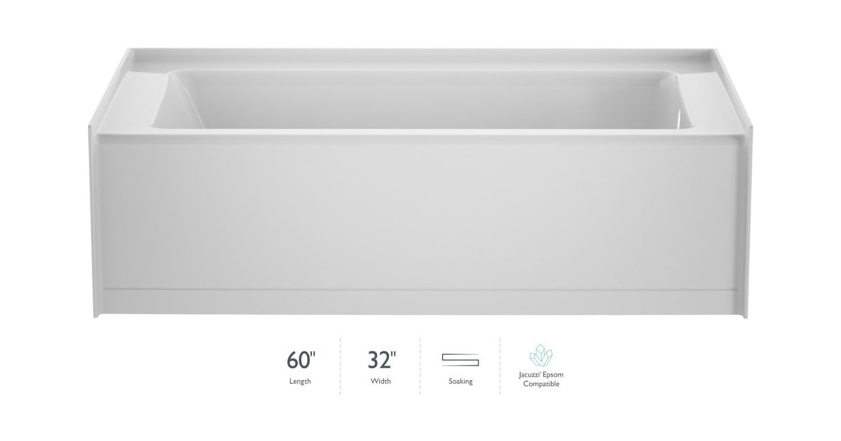 Jacuzzi SG21959 Signature 60" Three Wall Alcove Acrylic Soaking Tub ...