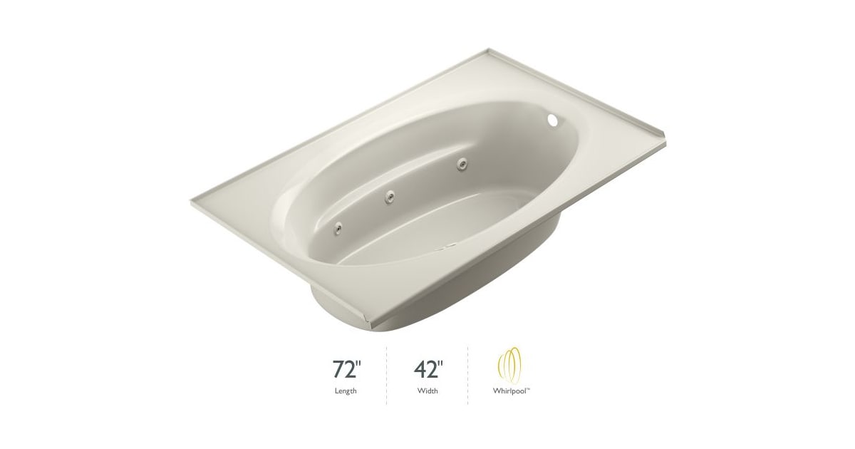 Jacuzzi NE09969 72" x 42" Signature Drop In Whirlpool Bathtub with 6 ...