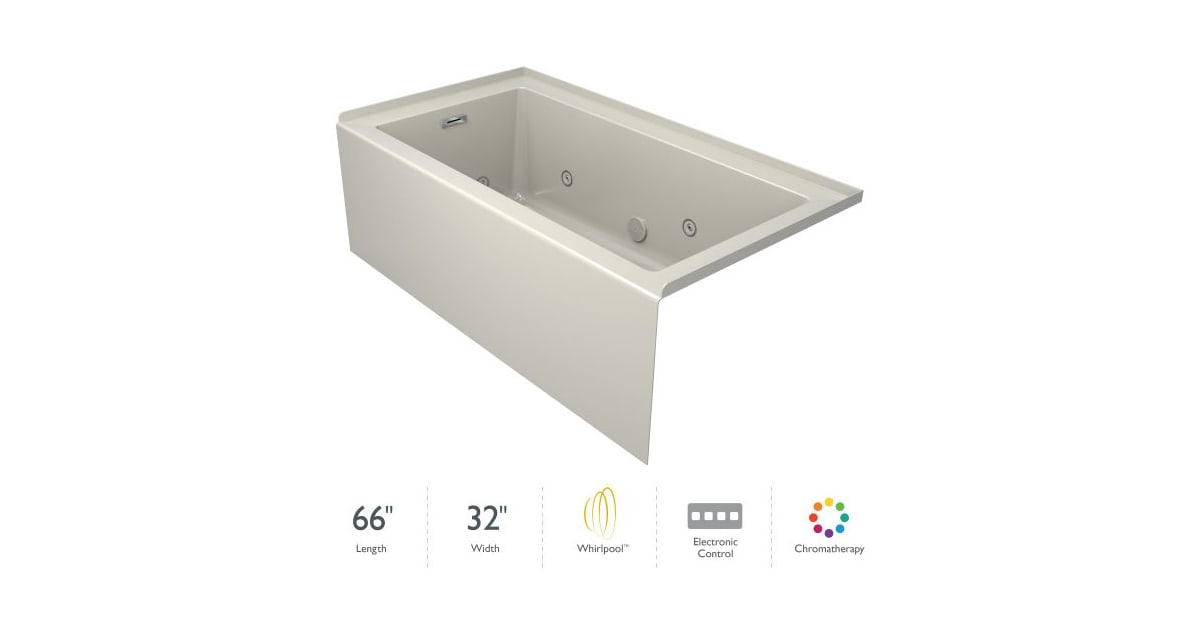 Jacuzzi PS19C69 Linea 66" Three Wall Alcove Acrylic Whirlpool Tub with ...