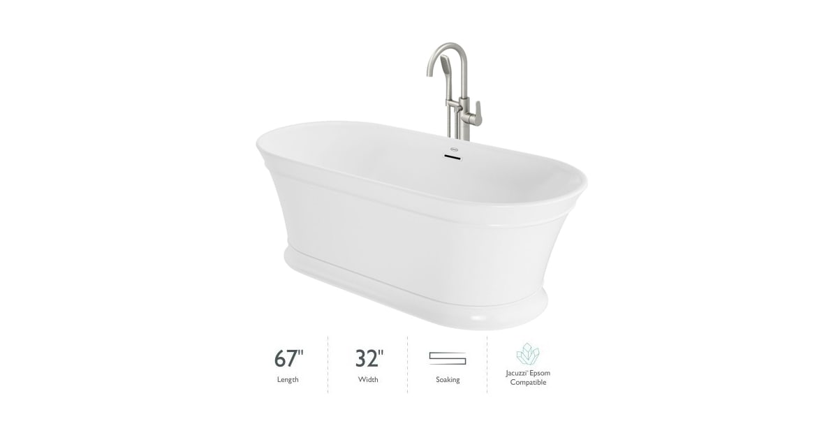 Jacuzzi LYN6731BCXXXXG Lyndsay 67" Soaking Bathtub for Freestanding ...