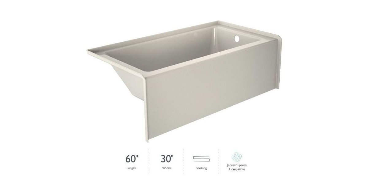 Jacuzzi TR60-3019JFR-QT Signature 60" Three Wall Alcove Acrylic Soaking ...