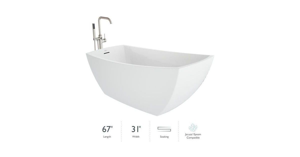 Jacuzzi TB33W59 Stella 67" Free Standing Acrylic Soaking Tub with ...
