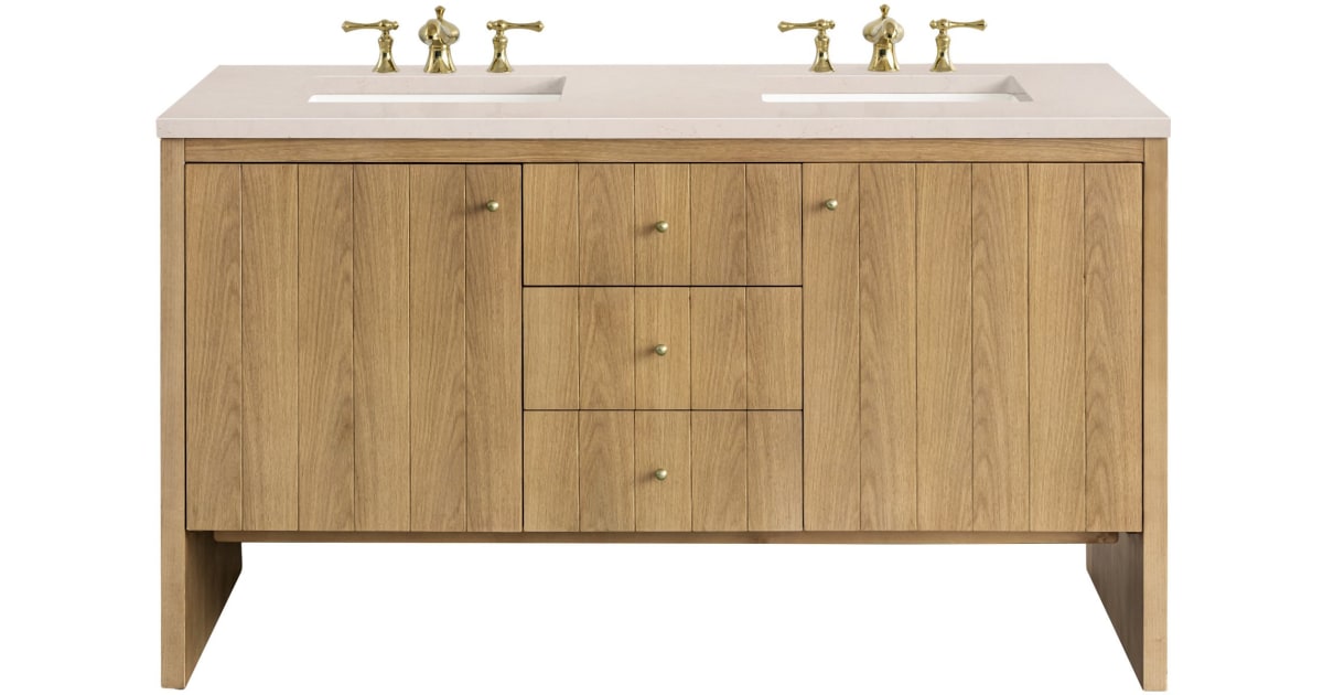 James Martin Vanities 435-V60D-LNO-3EMR Hudson 60" Double Basin Ash ...