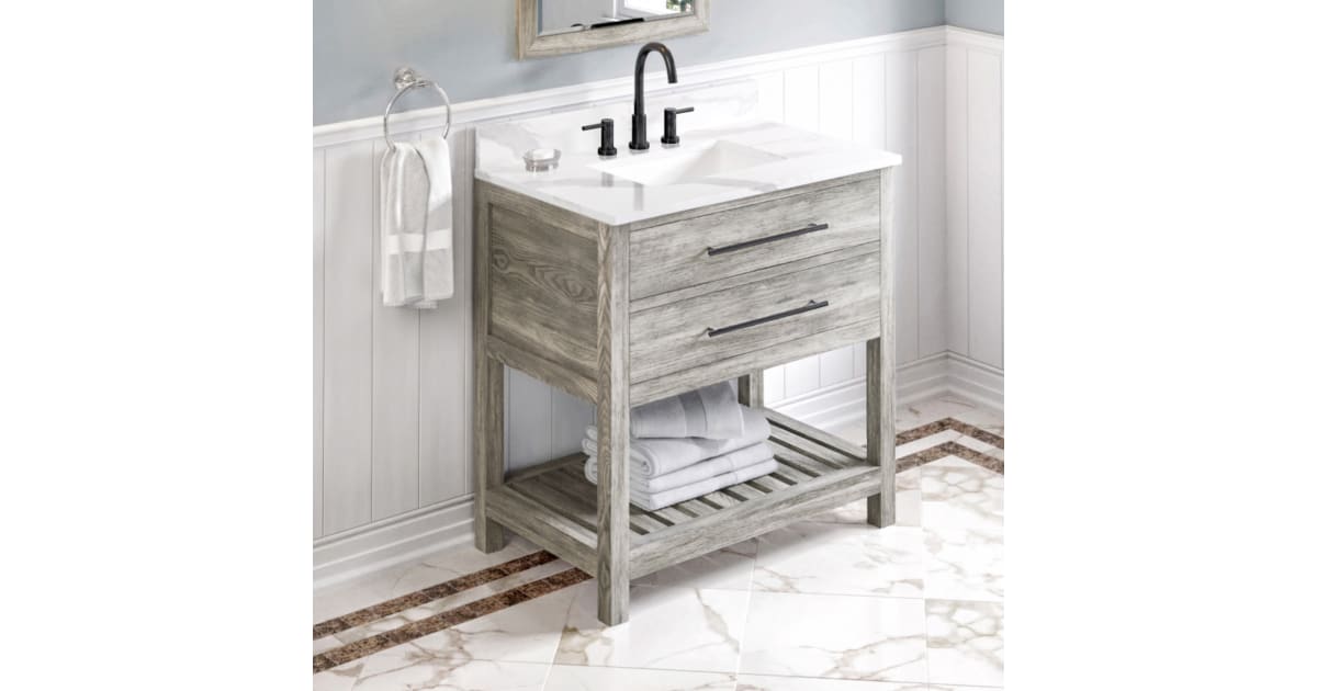 Jeffrey Alexander VKITWAV36WGCQR Wavecrest II 36" Free Standing Vanity Set with Cabinet and ...