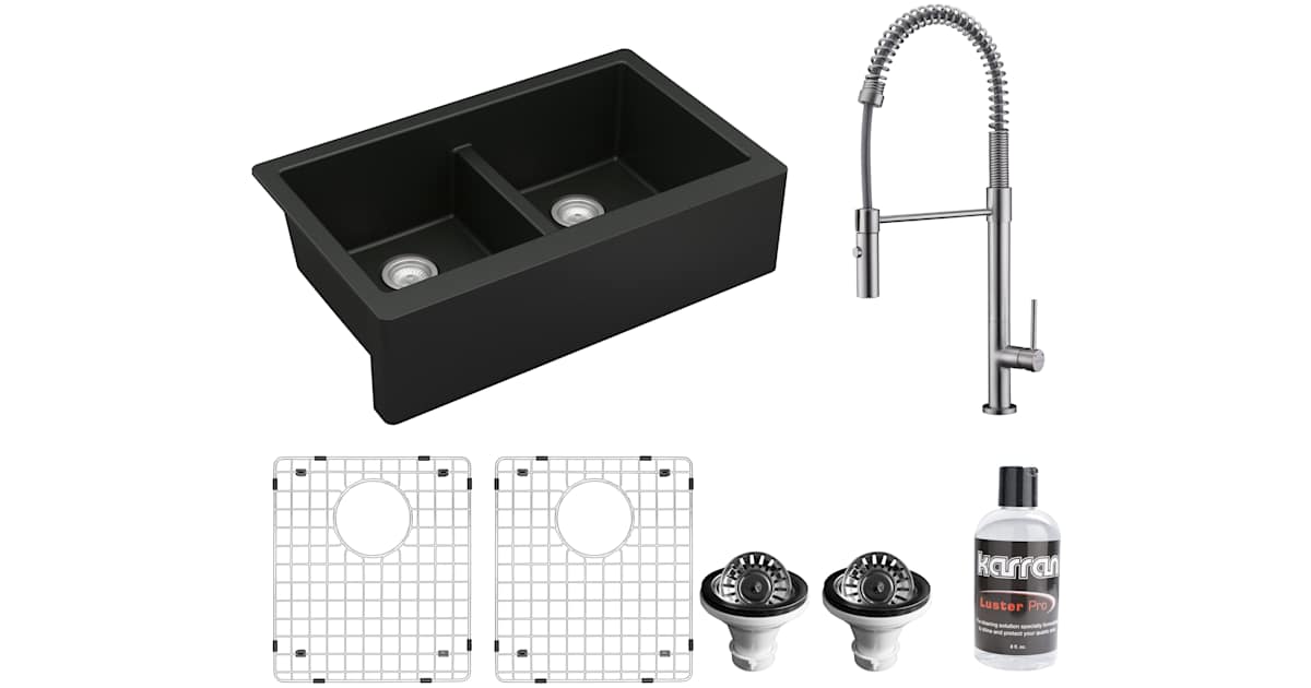 Karran USA QA750BL220SS Quartz QA 34" Farmhouse Double Basin Quartz ...