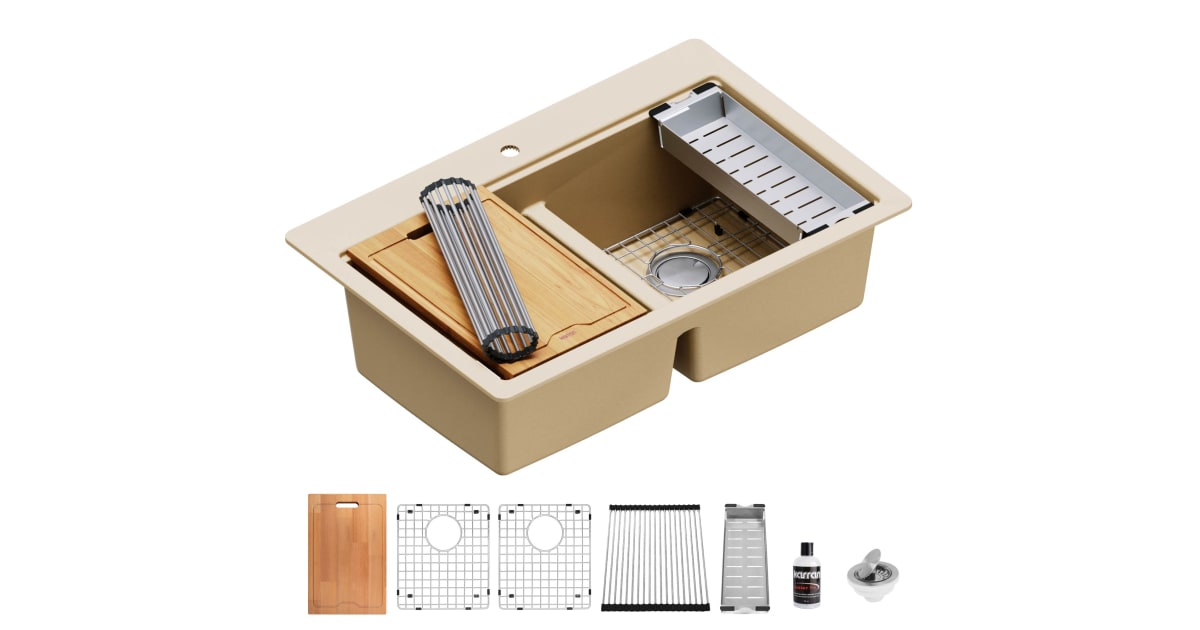 Karran USA QTWS-880-BI 33" Drop In Double Basin Quartz Composite ...
