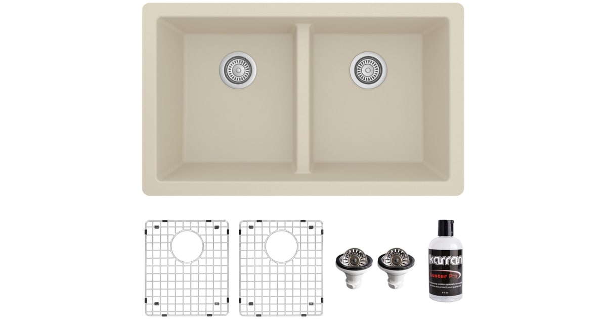Karran USA QU-810-BI-PK1 Quartz QU 32" Undermount Double Basin Quartz ...