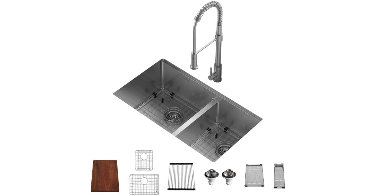 Karran USA WS-40-PK2 32" Undermount Double Basin Kitchen Sink with ...