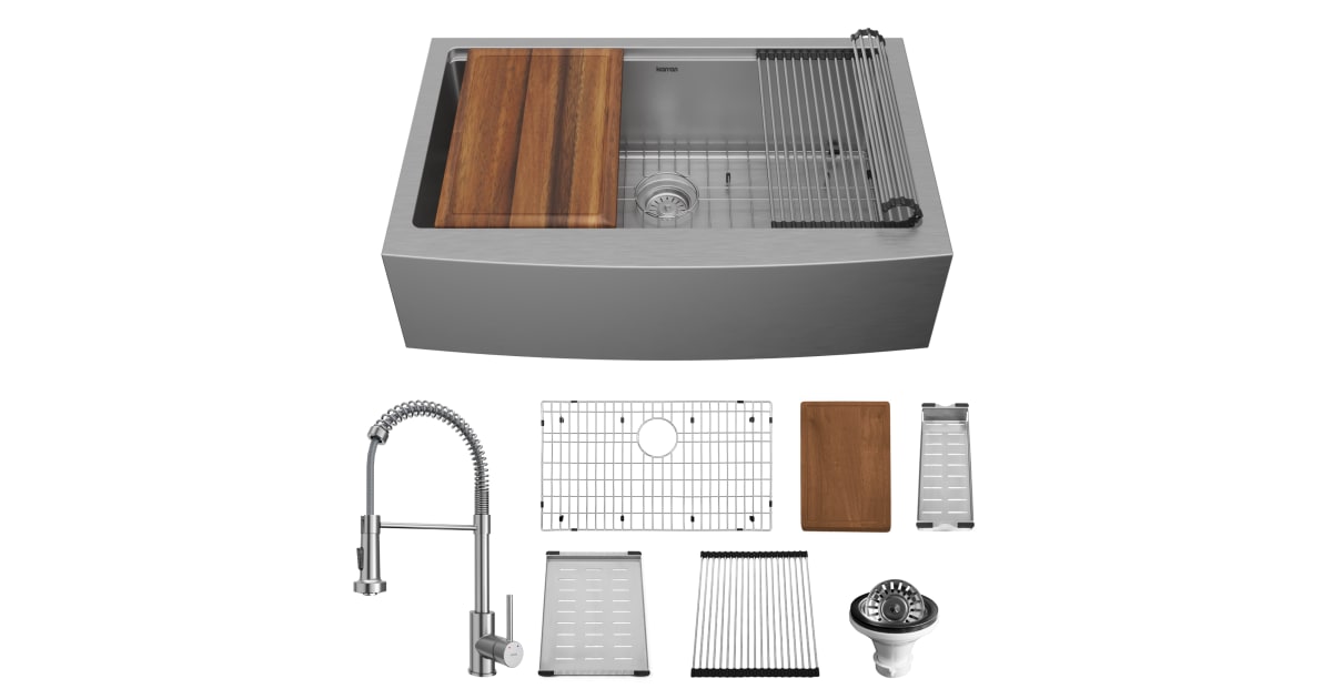 Karran USA WSA-45-PK2 Elite Workstation 33" Farmhouse Single Basin ...
