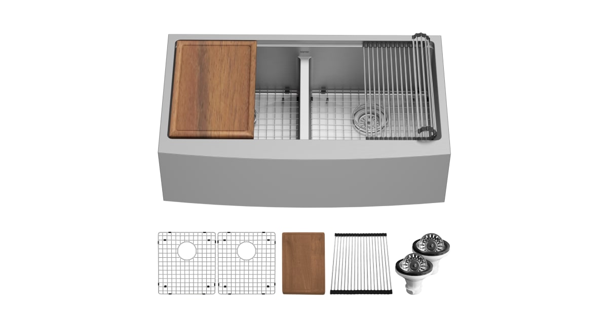 Karran USA WSA-48-PK1 Elite Workstation 36" Farmhouse Double Basin ...