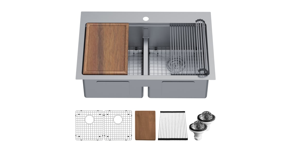 Karran USA WST-28-PK1 Elite Workstation 33" Drop In Double Basin ...