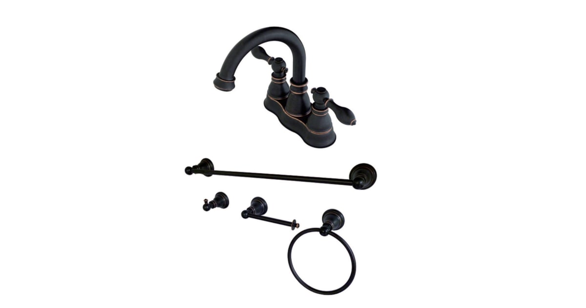 Kingston Brass FSK1616ACL 4 in. Centerset Bathroom Faucet with 4-Piece ...