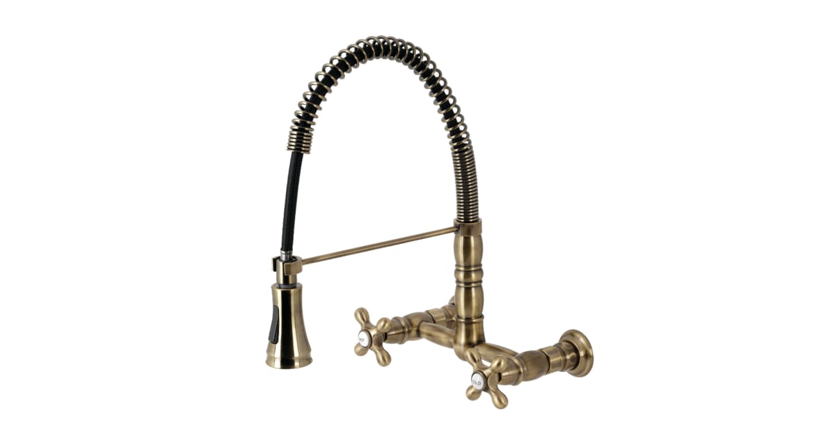 Kingston Brass GS1243AX Heritage 1.8 GPM Wall Mounted Widespread Bridge Pull Down Kitchen Faucet ...