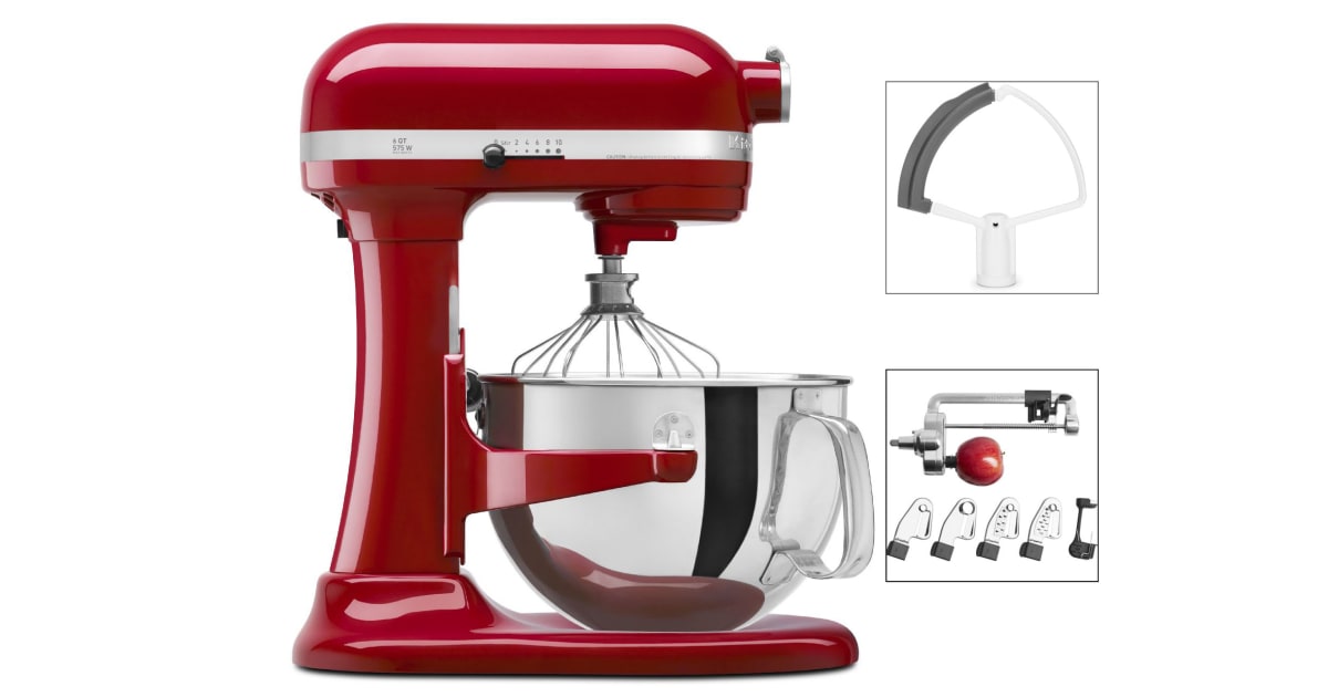 KitchenAid KP26M1XER-3-KIT 10 Speed 6 Qt. Stand Mixer Kit with 5 Blade ...