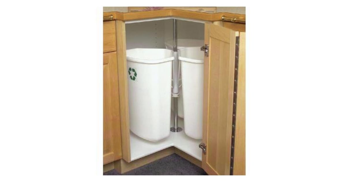 Knape and Vogt KVRRC28K-W Rotating Center Mount 3 Bin Trash Can System ...