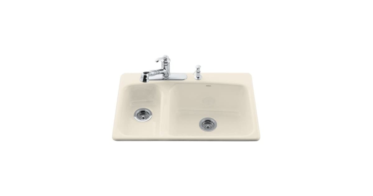 Kohler K-5924-2-47 Lakefield 33" Double Basin Top-Mount Enameled Cast ...