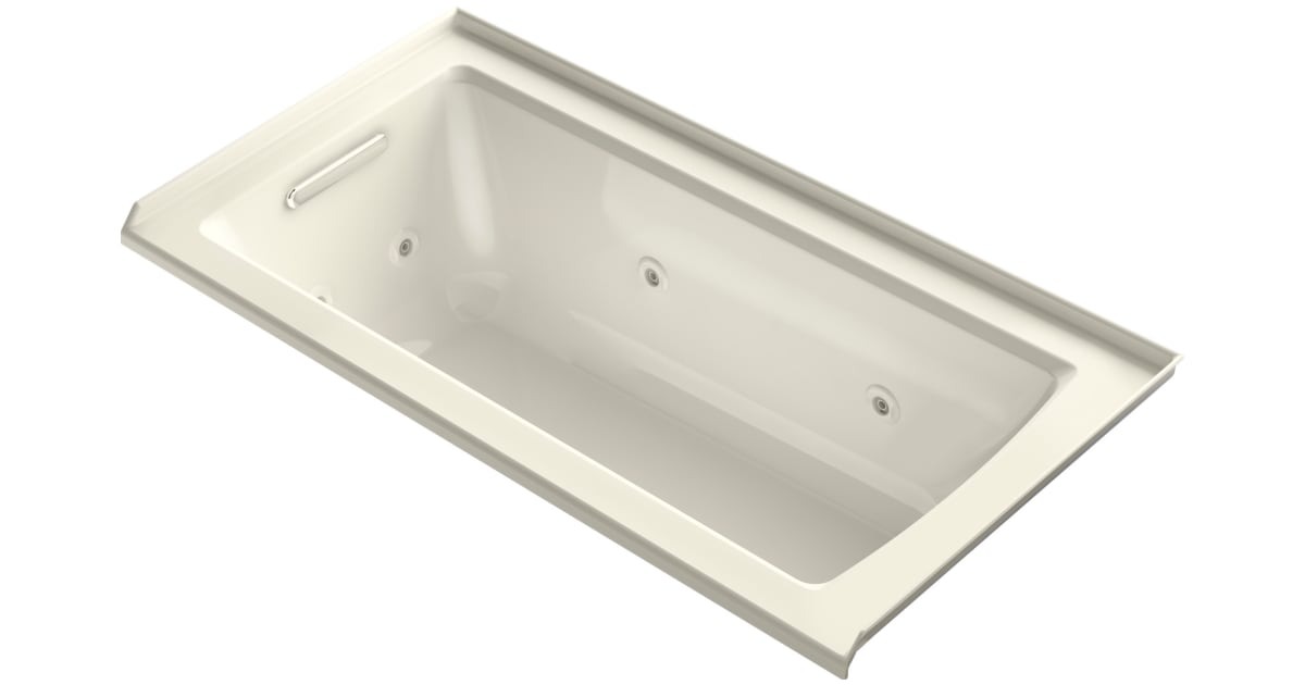Kohler K-1947-LH-96 Archer 60" Drop-In Whirlpool Bath Tub With Left ...