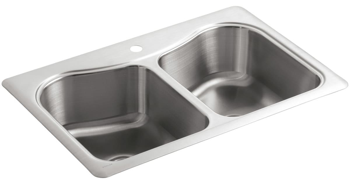Kohler K-3369-1-NA Staccato 33" Double Basin Top-Mount 18-Gauge Stainless Steel Kitchen Sink ...