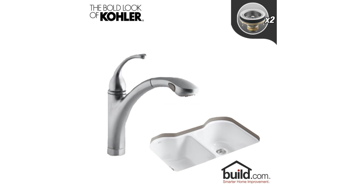 Kohler K-5818-5U/K-10433-G Hartland Kitchen Kit with 33" Cast Iron ...
