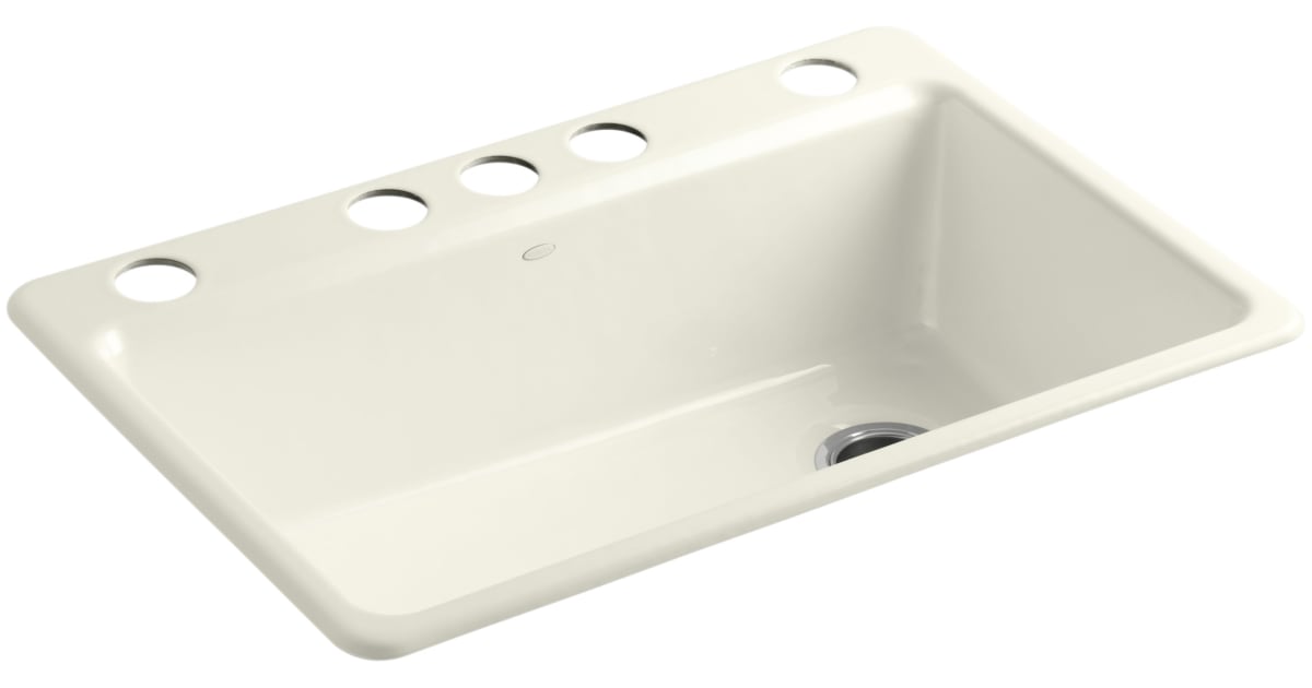 Kohler K-5871-5UA3-96 Riverby 33" Undermount Single Basin Enameled Cast ...