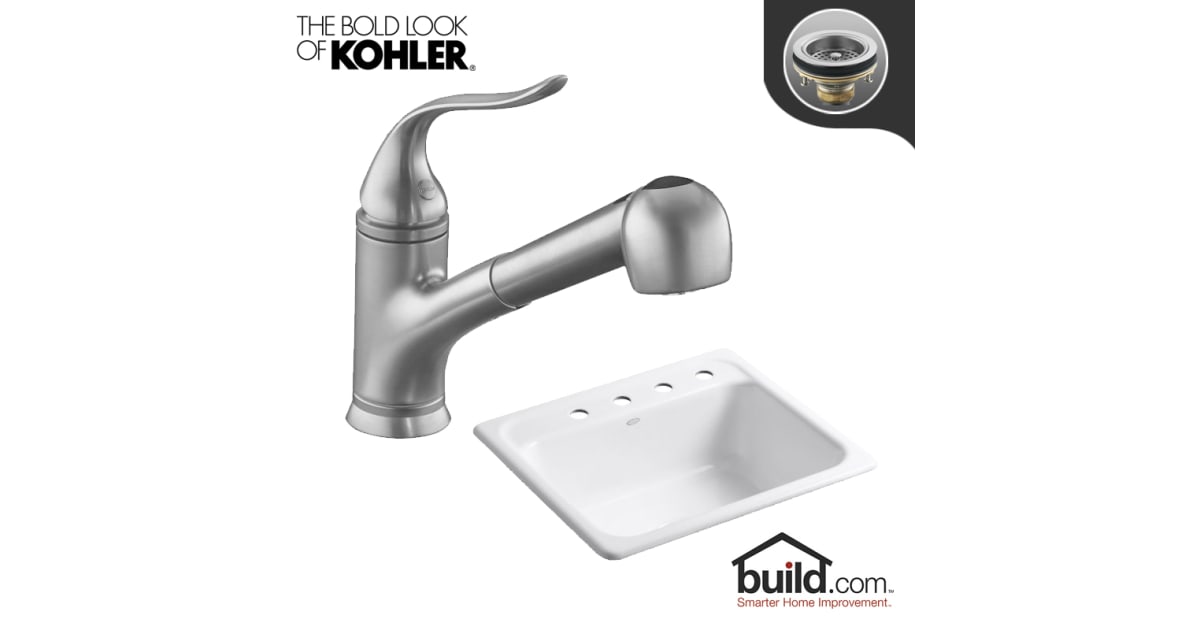 Kohler K-5964-4/K-15160-G Mayfield Kitchen Kit with 25" Cast Iron ...
