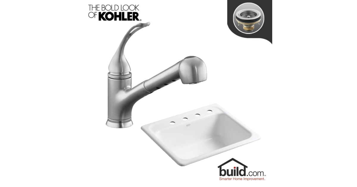 Kohler K-5964-4/K-15160-L-G Mayfield Kitchen Kit with 25" Cast Iron ...