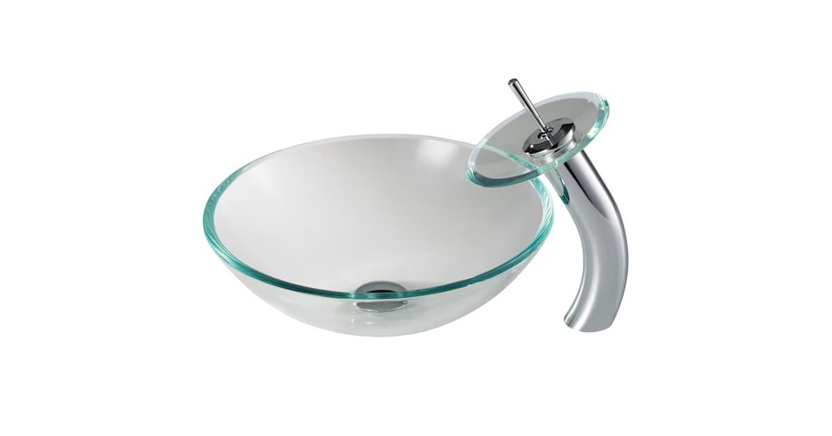 Kraus C-GV-100-12mm-10CH Bathroom Combo - 16-1/2" Clear Glass Vessel ...