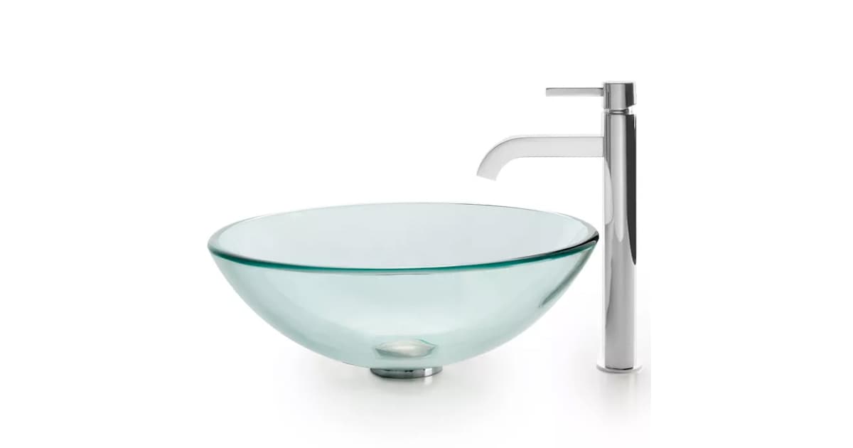 Kraus C-GV-101-12mm-1007CH Bathroom Combo - 16-1/2" Clear Glass Vessel ...