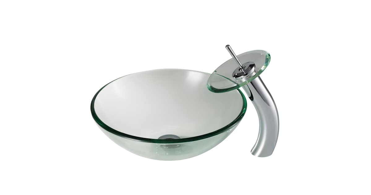 Kraus C-GV-101-12mm-10CH Bathroom Combo - 16-1/2" Clear Glass Vessel ...