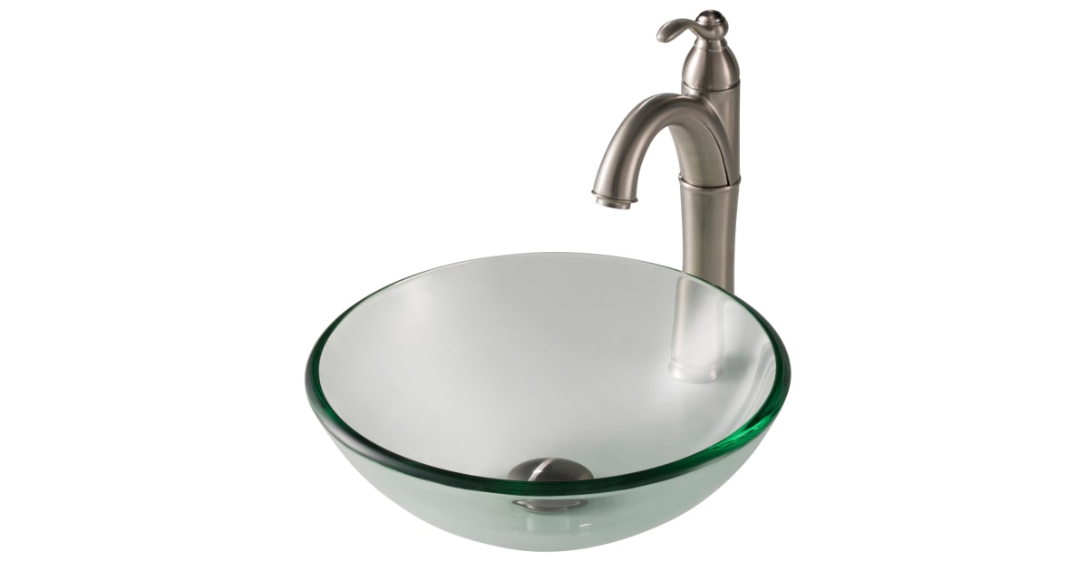 Kraus C-GV-101-14-12mm-1005SN Bathroom Combo - 14" Clear Glass Vessel ...