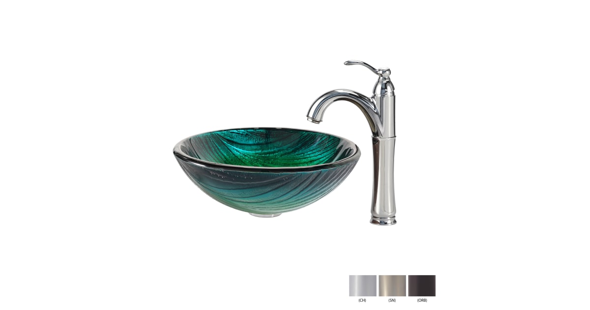 Kraus C-GV-391-19mm-1005CH Bathroom Combo - 17" Nei Glass Vessel ...