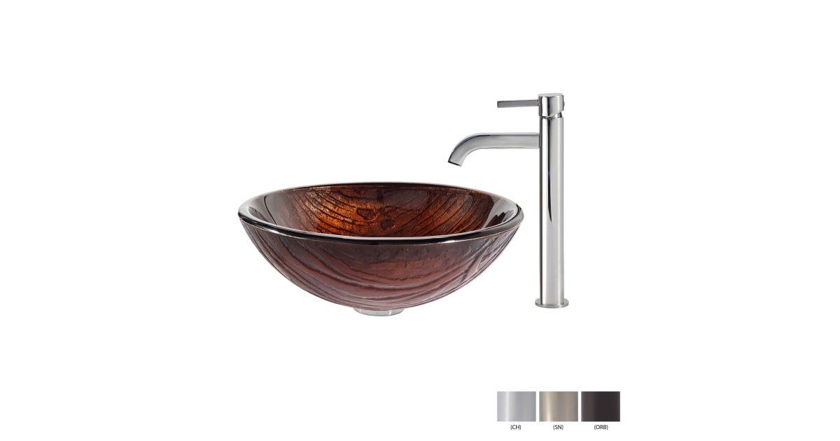 Kraus C-GV-394-19mm-1007CH Bathroom Combo - 17" Titania Glass Vessel ...