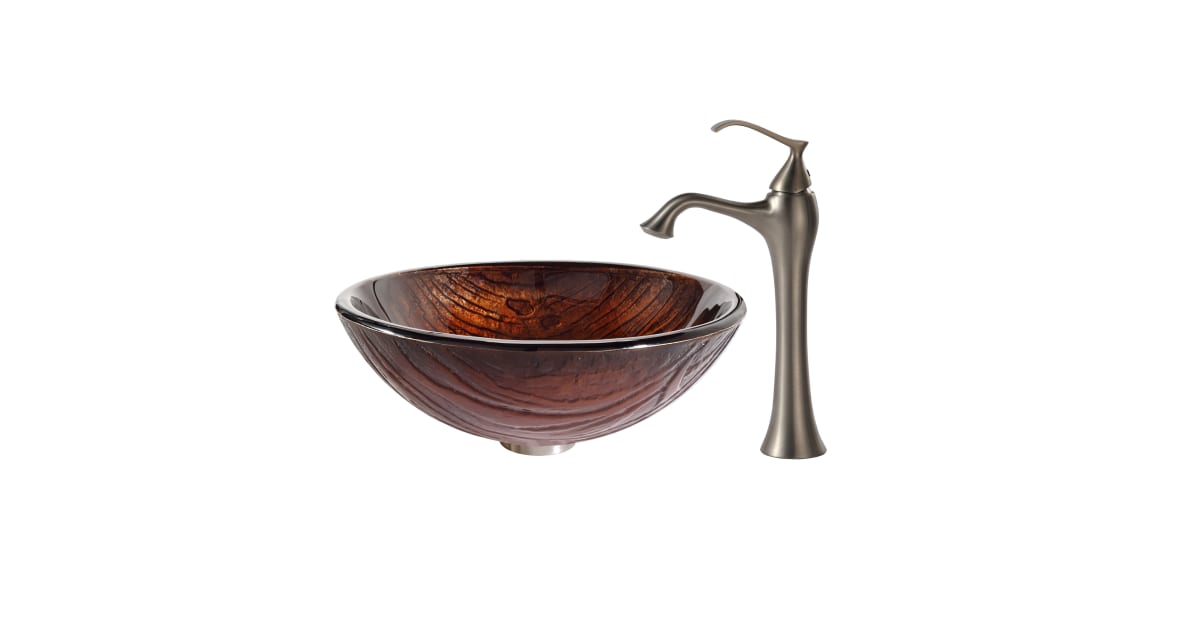 Kraus C-GV-394-19mm-15000BN Bathroom Combo - 17" Titania Glass Vessel ...