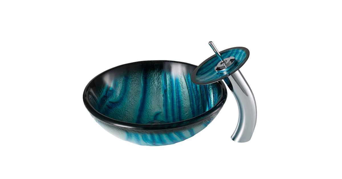 Kraus C-GV-399-19mm-10CH Bathroom Combo - 17" Ladon Glass Vessel ...