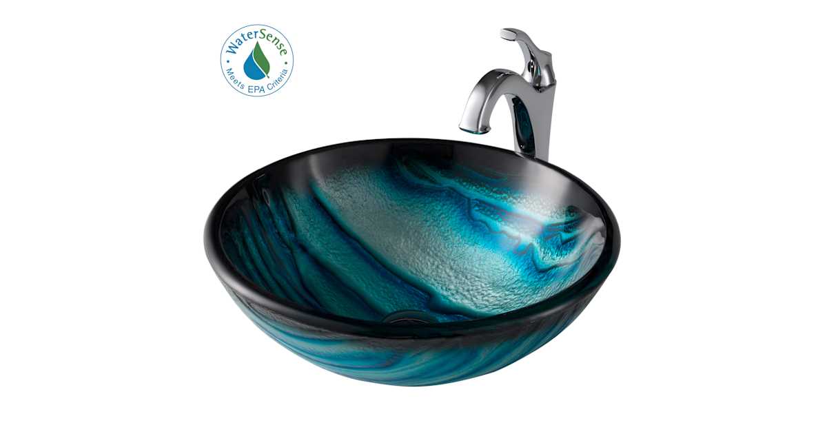 Kraus C-GV-399-19MM-1200CH Arlo & Glass 17" Glass Vessel Bathroom Sink ...