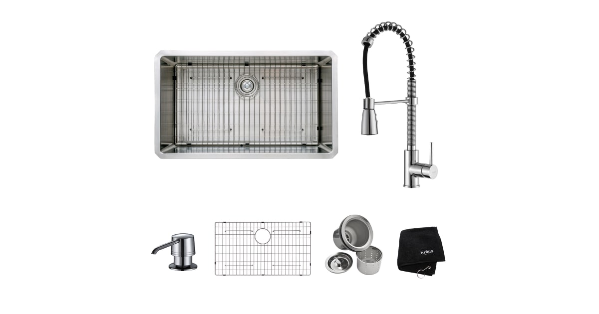 Kraus KHU100-32-KPF1612-KSD30CH Kitchen Combo - 32" Undermount Single ...