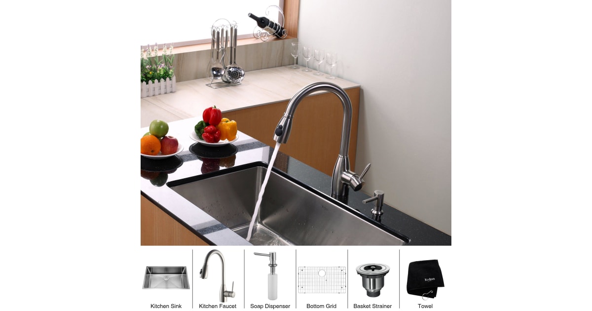 Kraus KHU100-32-KPF2130-SD20 Kitchen Combo - 32" Undermount Single Bowl ...
