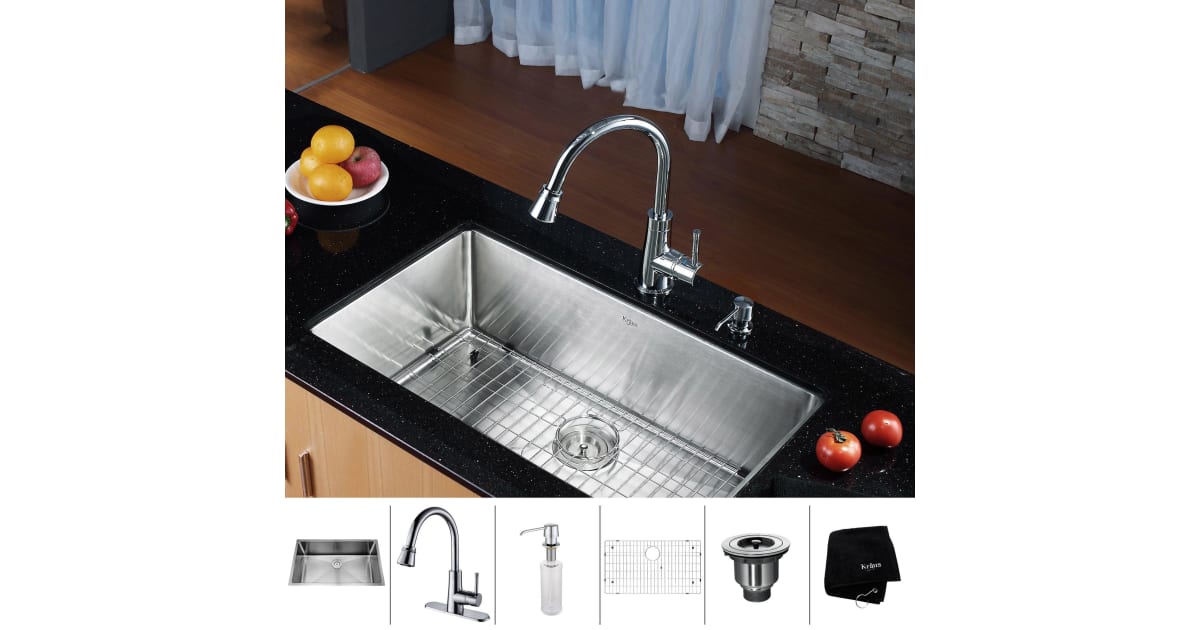Kraus KHU100-32-KPF2220-KSD30CH Kitchen Combo - 32" Undermount Single ...