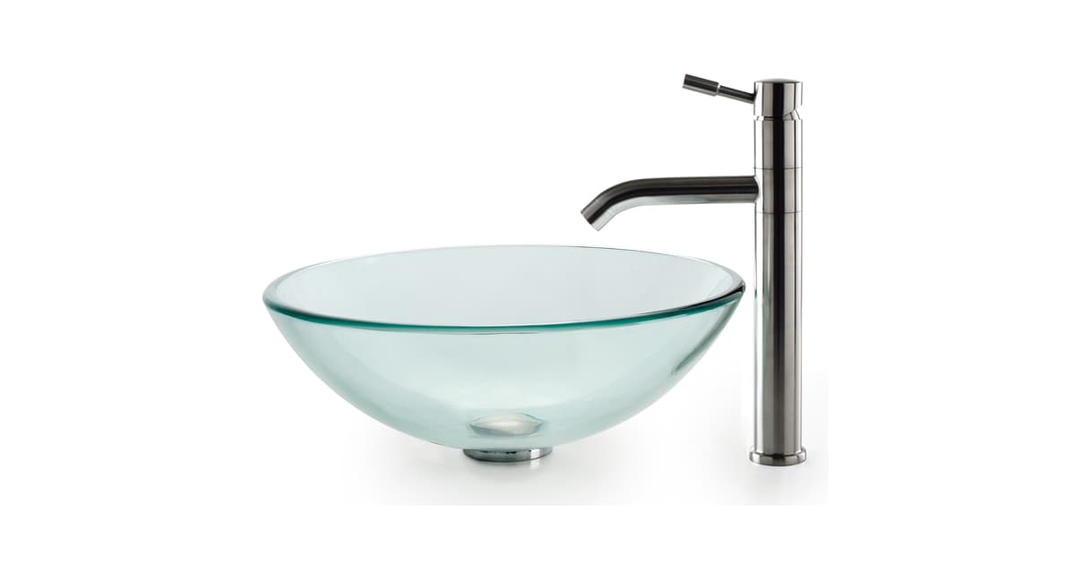 Kraus C-GV-101-12mm-2180 Bathroom Combo - 16-1/2" Clear Glass Vessel ...