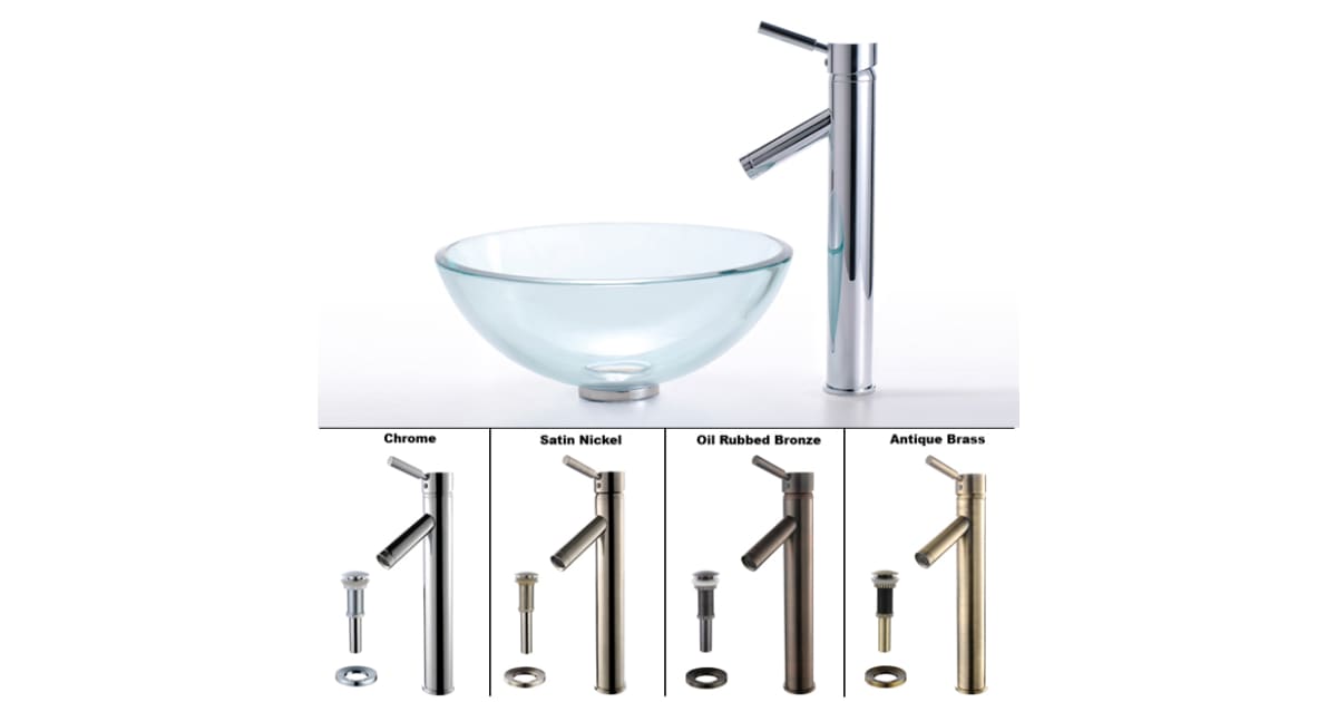 Kraus C-GV-101-14-12mm-1002AB Bathroom Combo - 14" Clear Glass Vessel ...