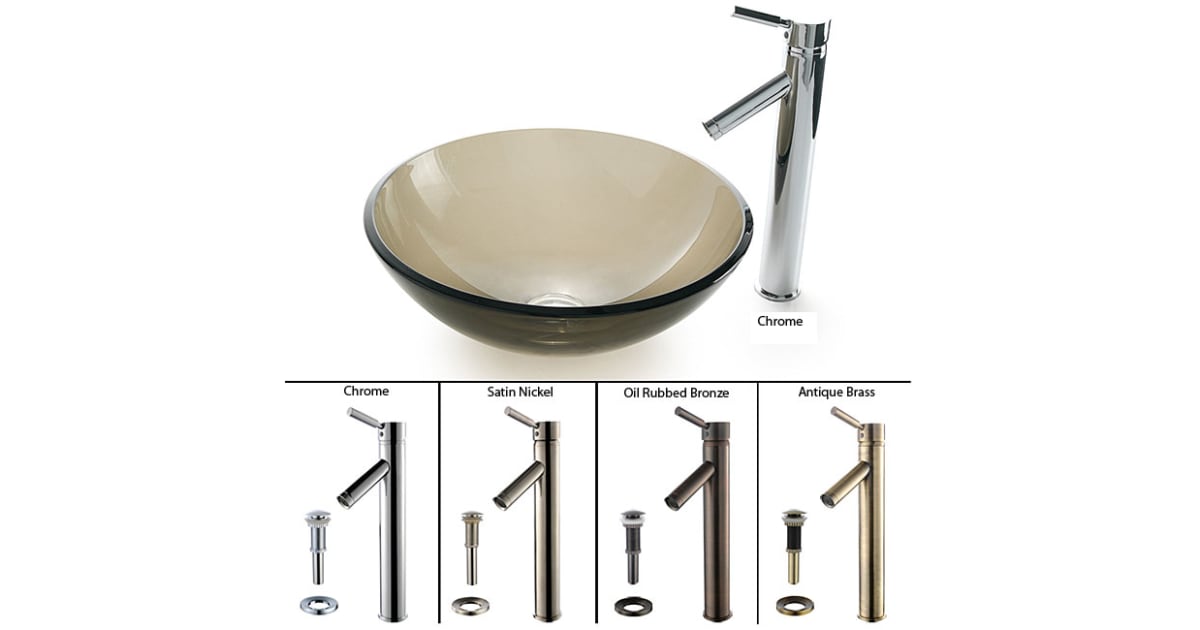 Kraus C-GV-103-12mm-1002AB Bathroom Combo - 16-1/2" Clear Brown Glass ...