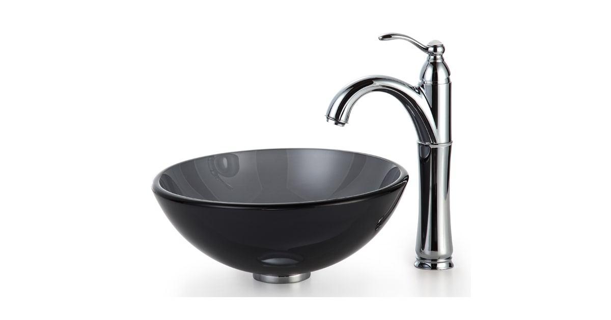 Kraus C-GV-104-14-12mm-1005CH Bathroom Combo - 14" Clear Black Glass ...